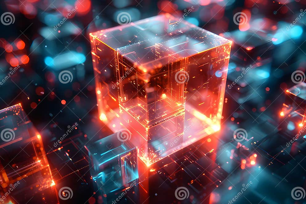 Futuristic Abstract Technology Cube with Glowing Neon Elements ...
