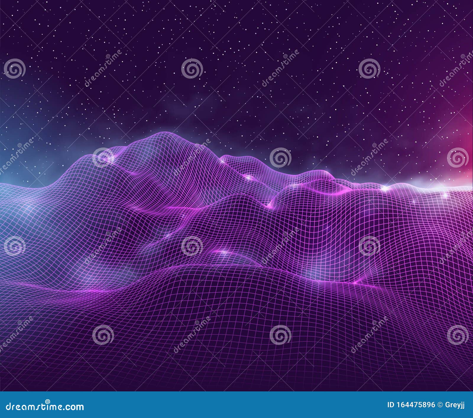 Futuristic Abstract Wire Mesh Misty Mountains. Cyberspace Grid ...