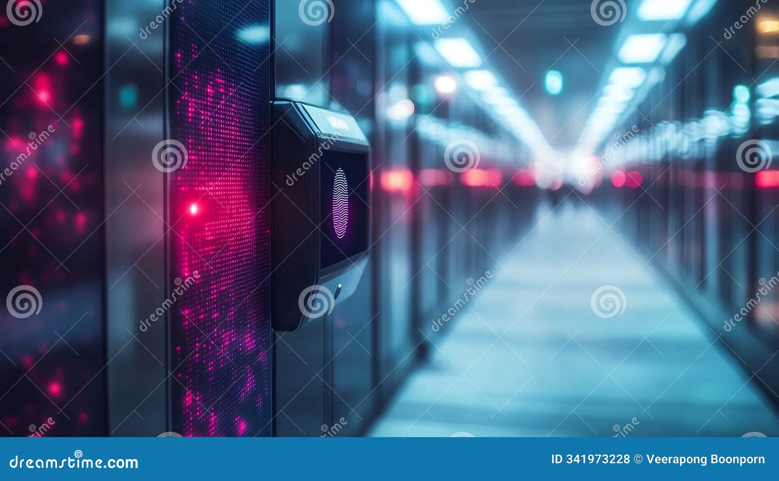 Futuristic Access Control Panel in a Modern Hallway with Ambient ...