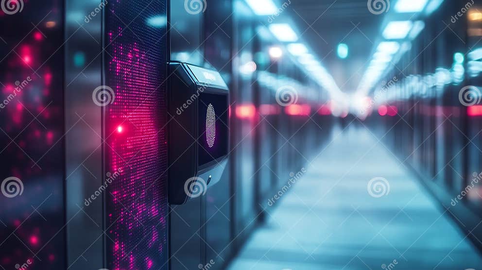 Futuristic Access Control Panel in a Modern Hallway with Ambient ...