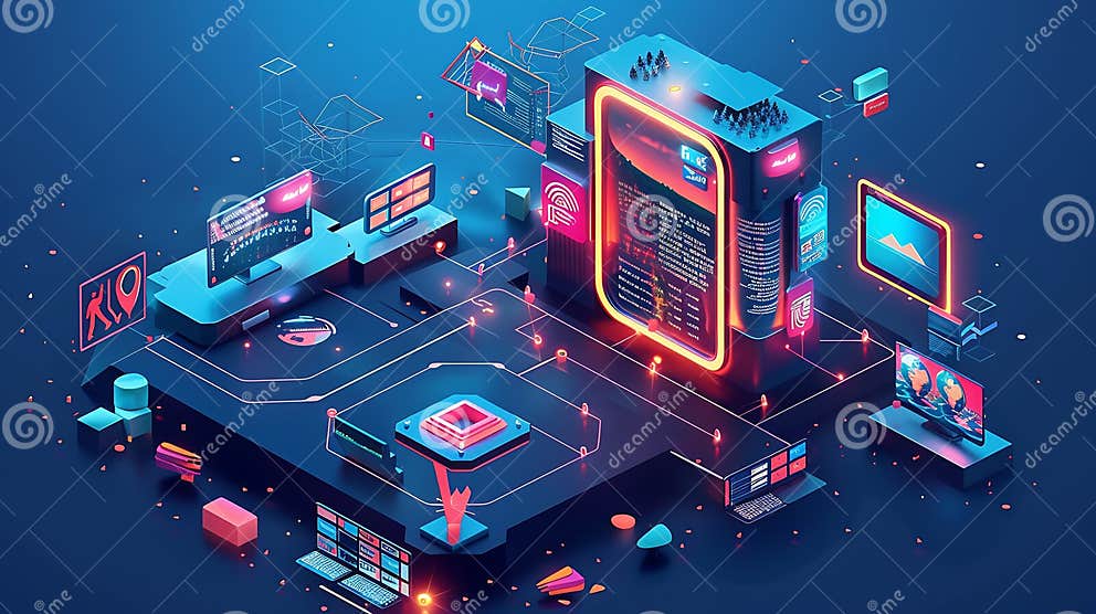 Futuristic Advertising Stands in Isometric 3D Concept Stock Image ...