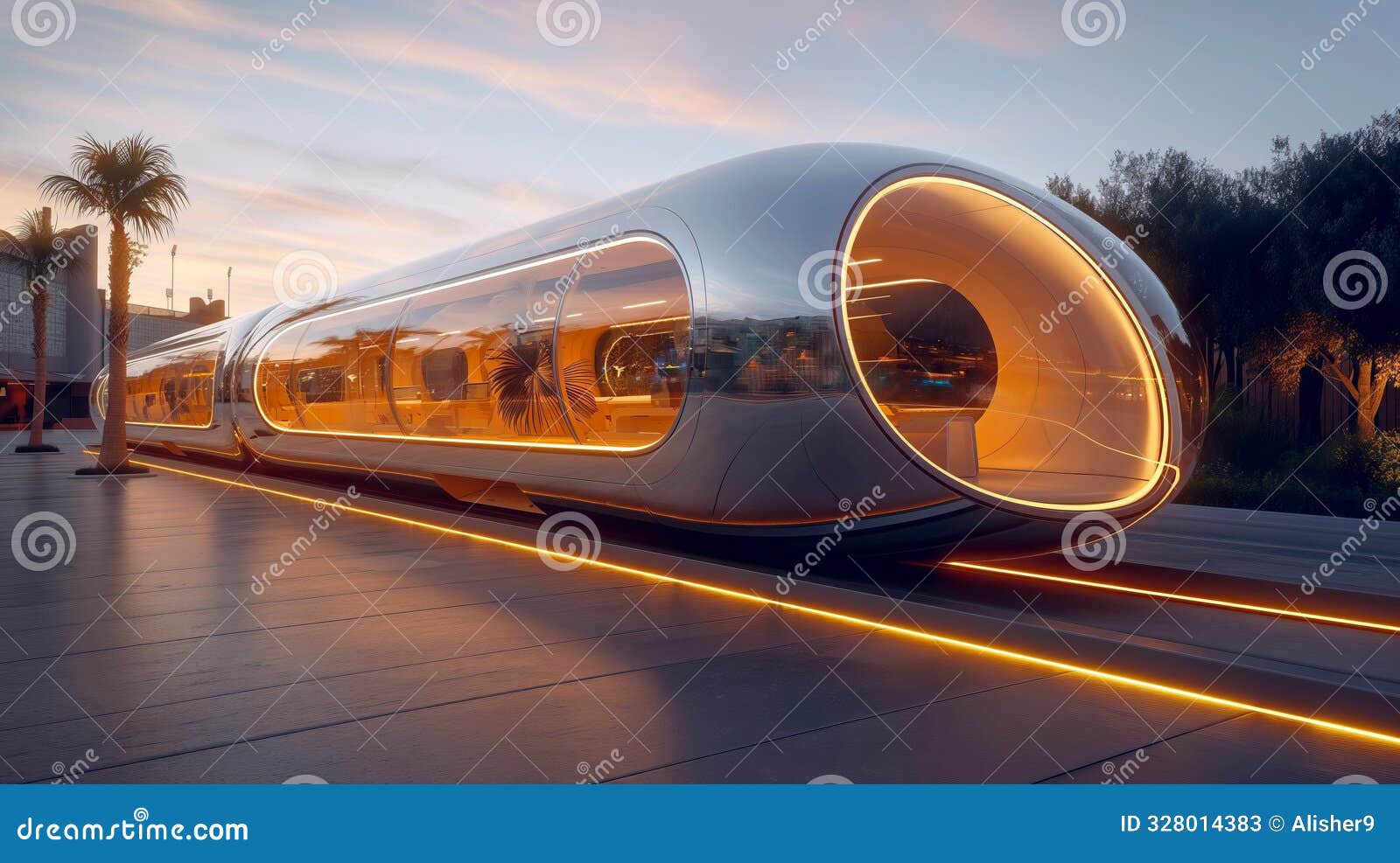 Futuristic Aerodynamic Train on Railway Start Position Stock ...