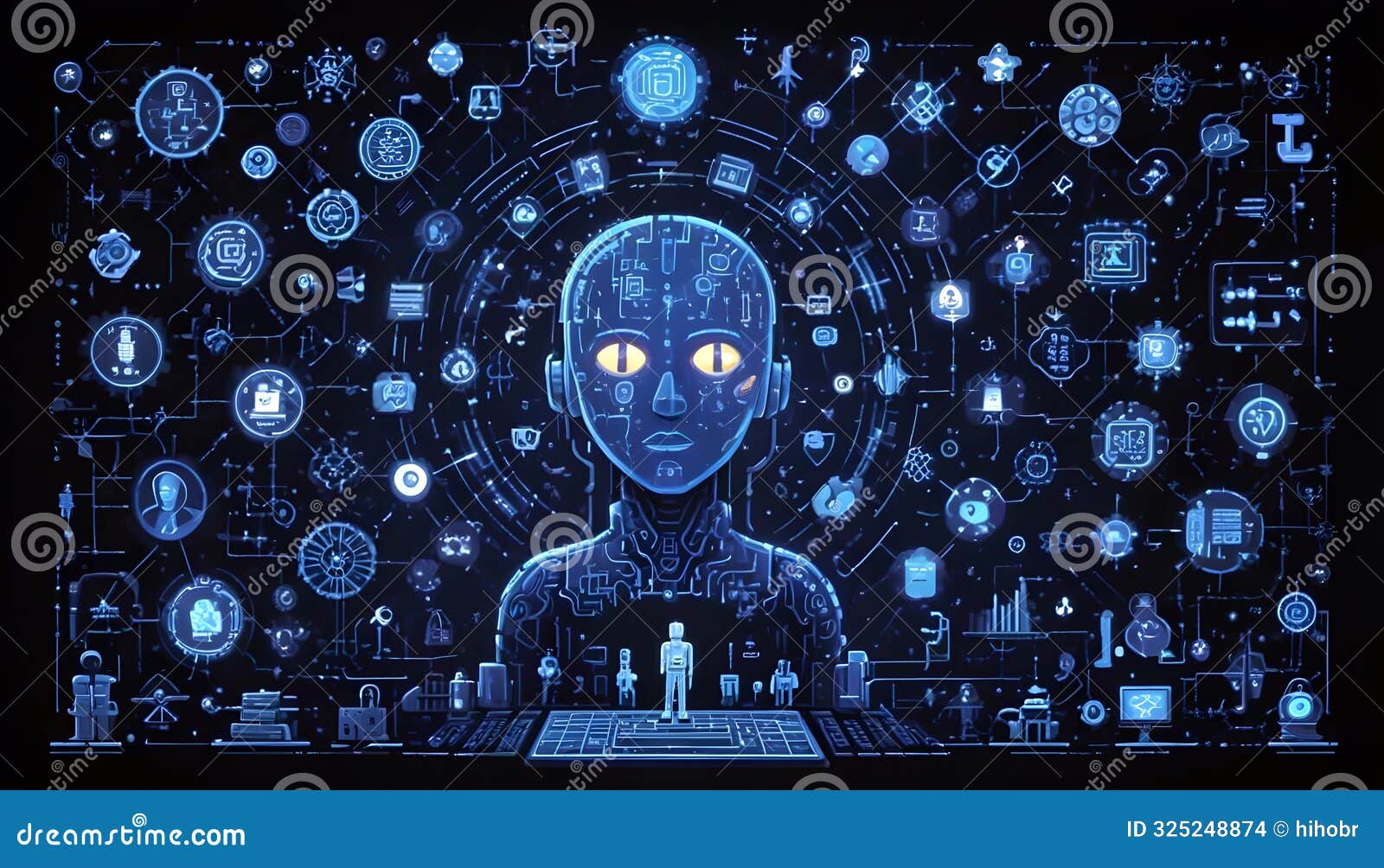 Futuristic AI and AGI Network Visualization Stock Illustration ...