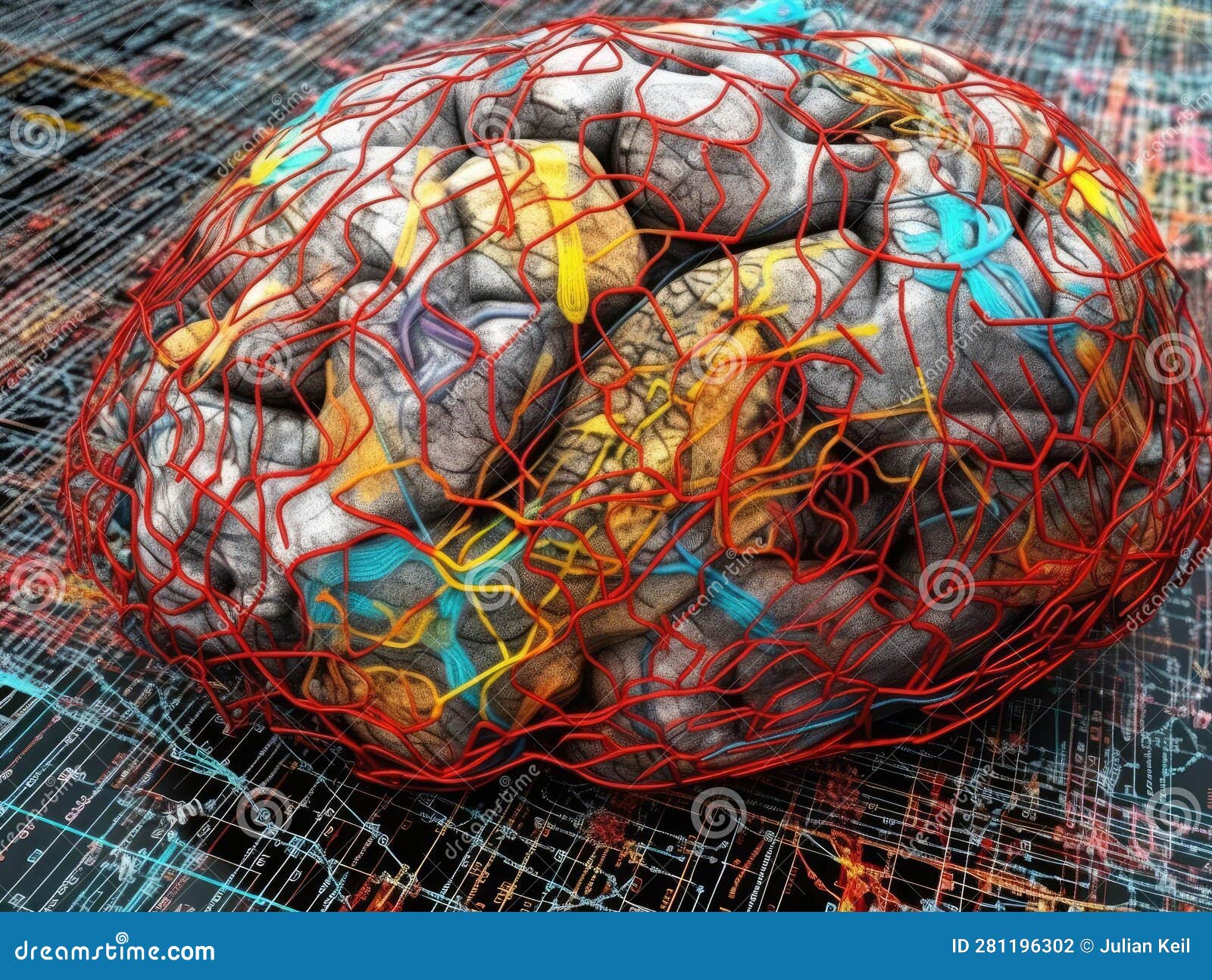 Futuristic AI Brain with Abstract Data Visuals Stock Illustration ...
