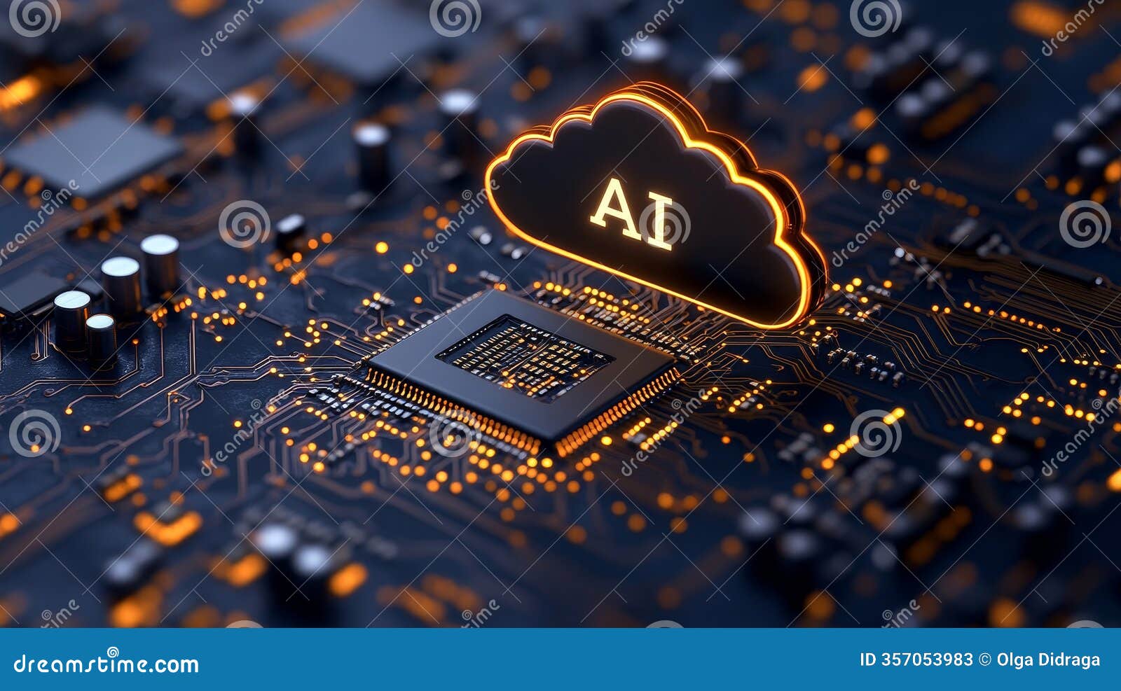 Futuristic Ai Cloud Computing Concept with Circuit Board and Microchip Stock Image - Image of ...