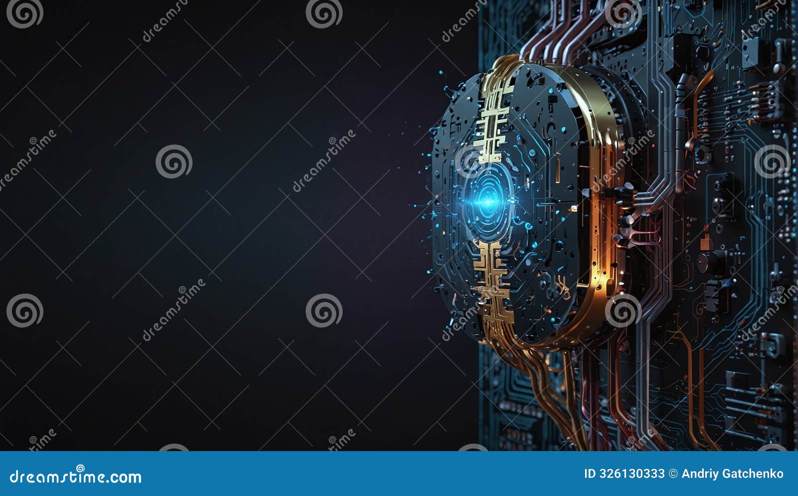 Futuristic AI Cybernetic Brain with Glowing Blue Core and Circuitry ...