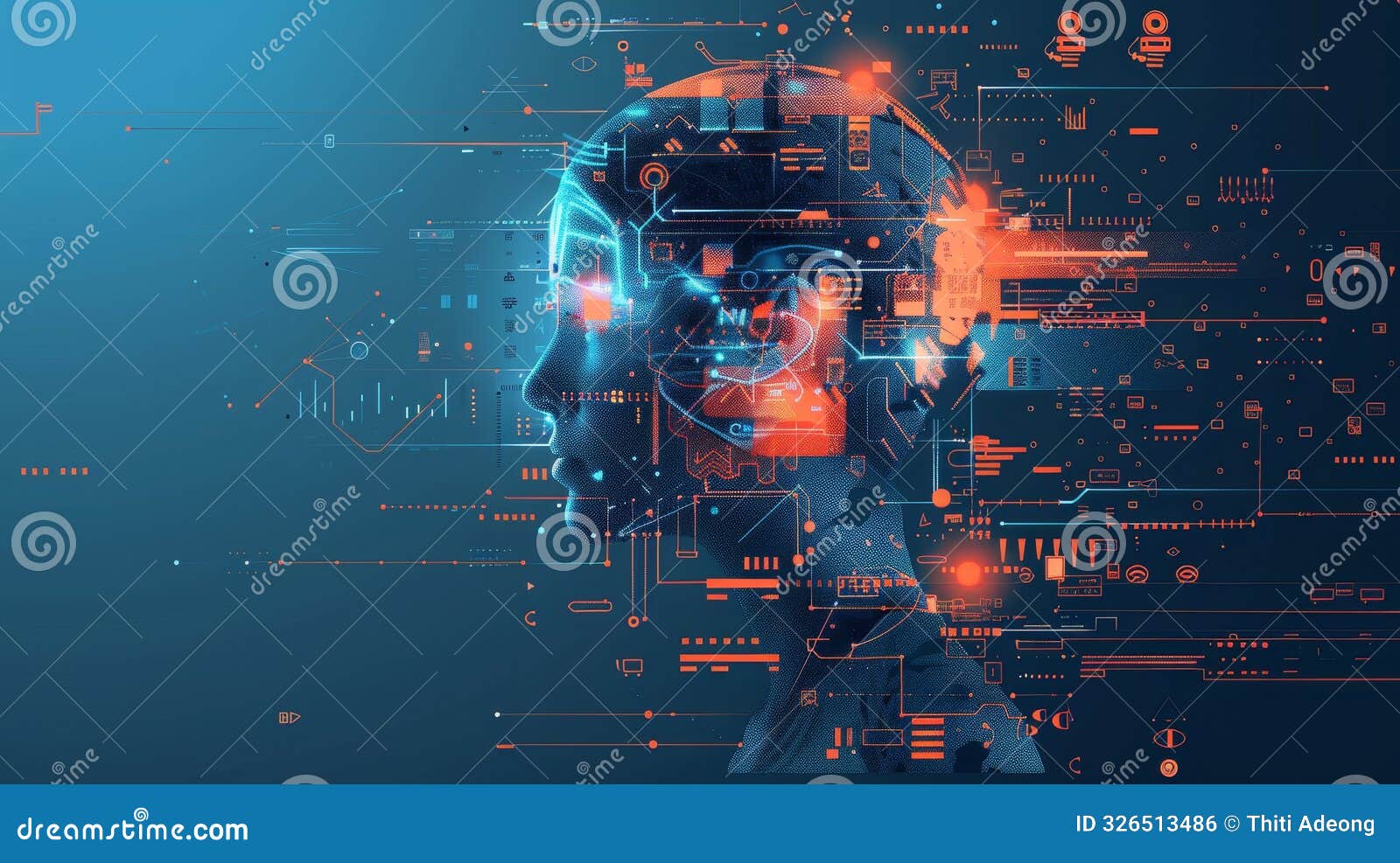 Futuristic AI Digital Human Profile with Data Flow and Technology ...