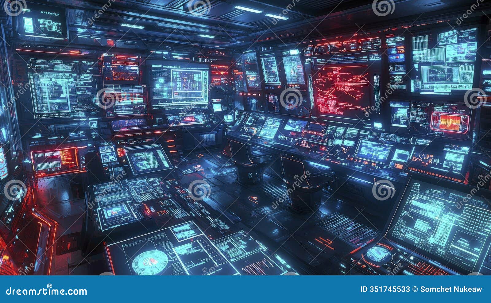 Futuristic Ai-driven Cybersecurity Control Room Tech Hub Digital ...