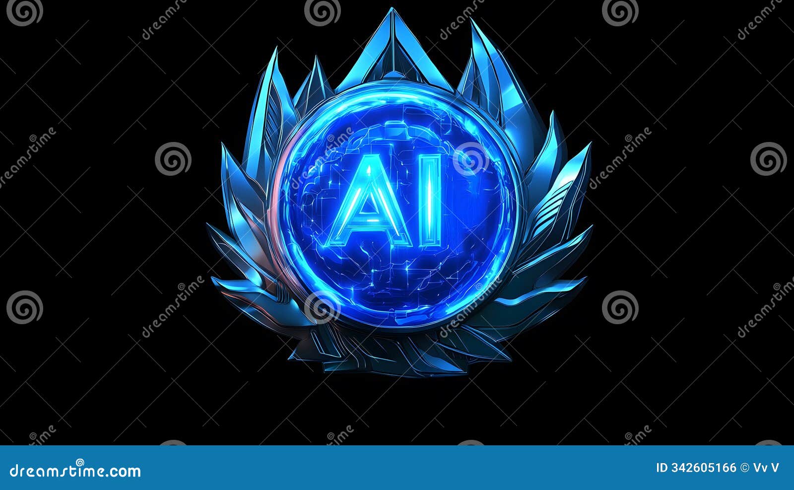 Futuristic AI Emblem with Glowing Blue Design Stock Illustration ...