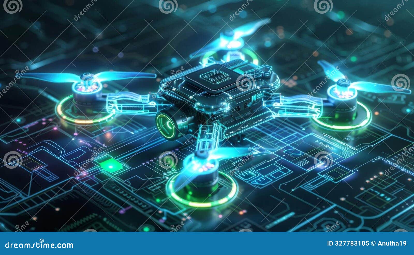Futuristic Ai-enhanced Drone with Semiconductor Core Stock Illustration ...