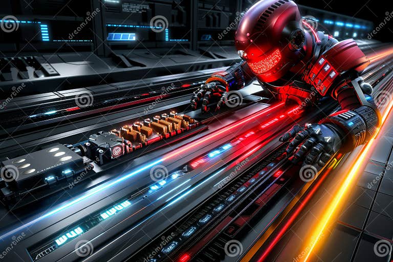 Futuristic AI Enhanced Runner in a High Tech Digital Racetrack ...