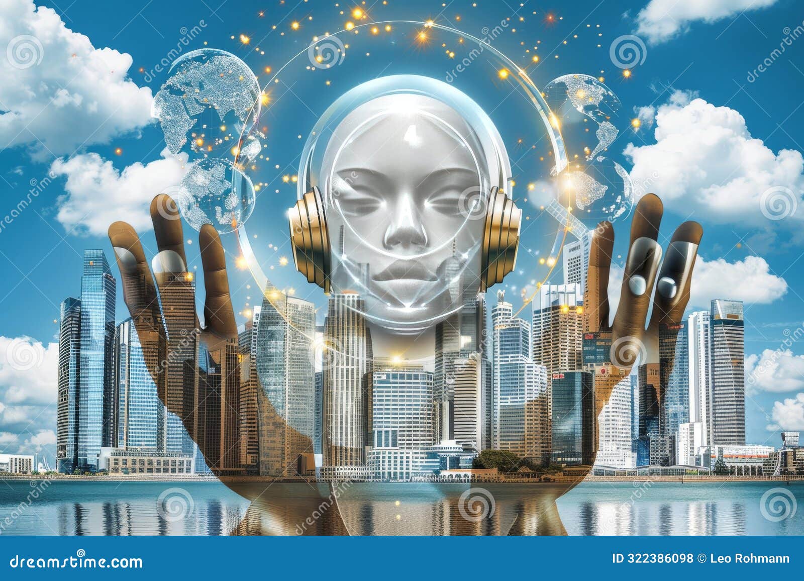 Futuristic AI Hologram with Neon Lights in a High Tech Environment, Representing Advanced ...