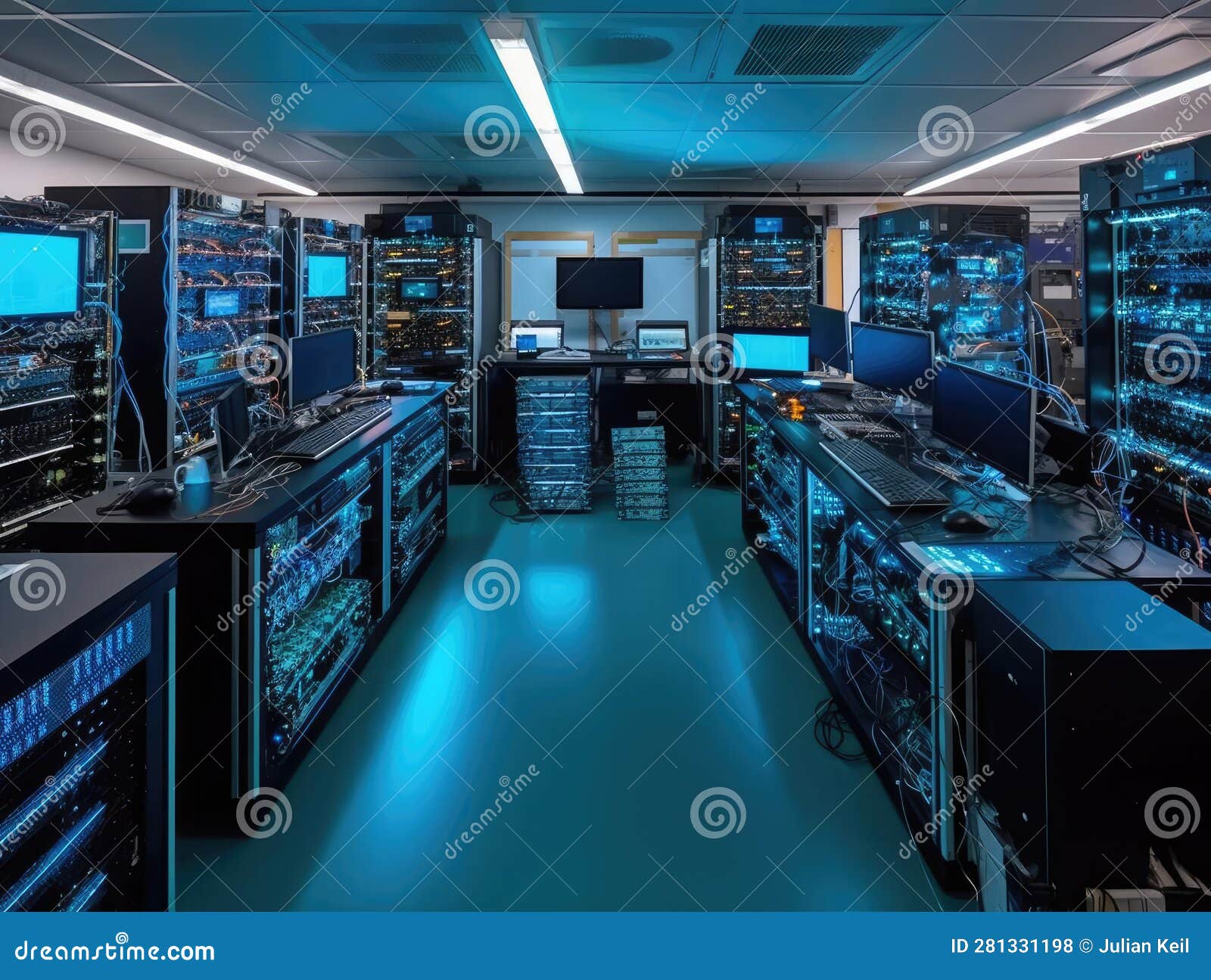 Futuristic AI Lab with Advanced GPUs Stock Illustration - Illustration ...