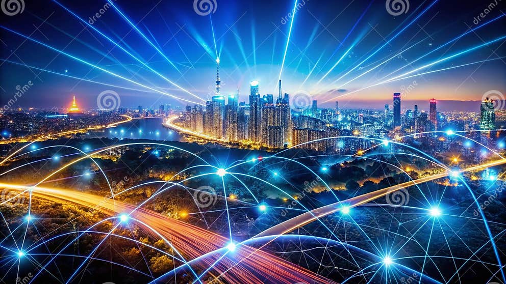 Futuristic AI Machine Learning Landscape Long Exposure Reveals IoT Data ...