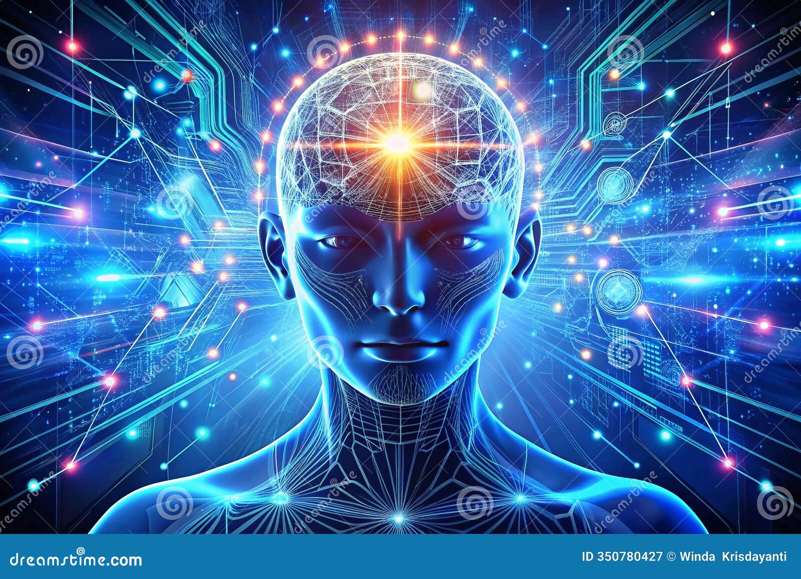 Futuristic AI Mind, Glowing Brain, Digital Network Stock Illustration - Illustration of digital ...