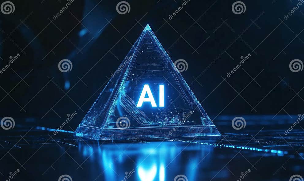 Futuristic AI Pyramid in Glowing Blue Light Stock Photo - Image of ...