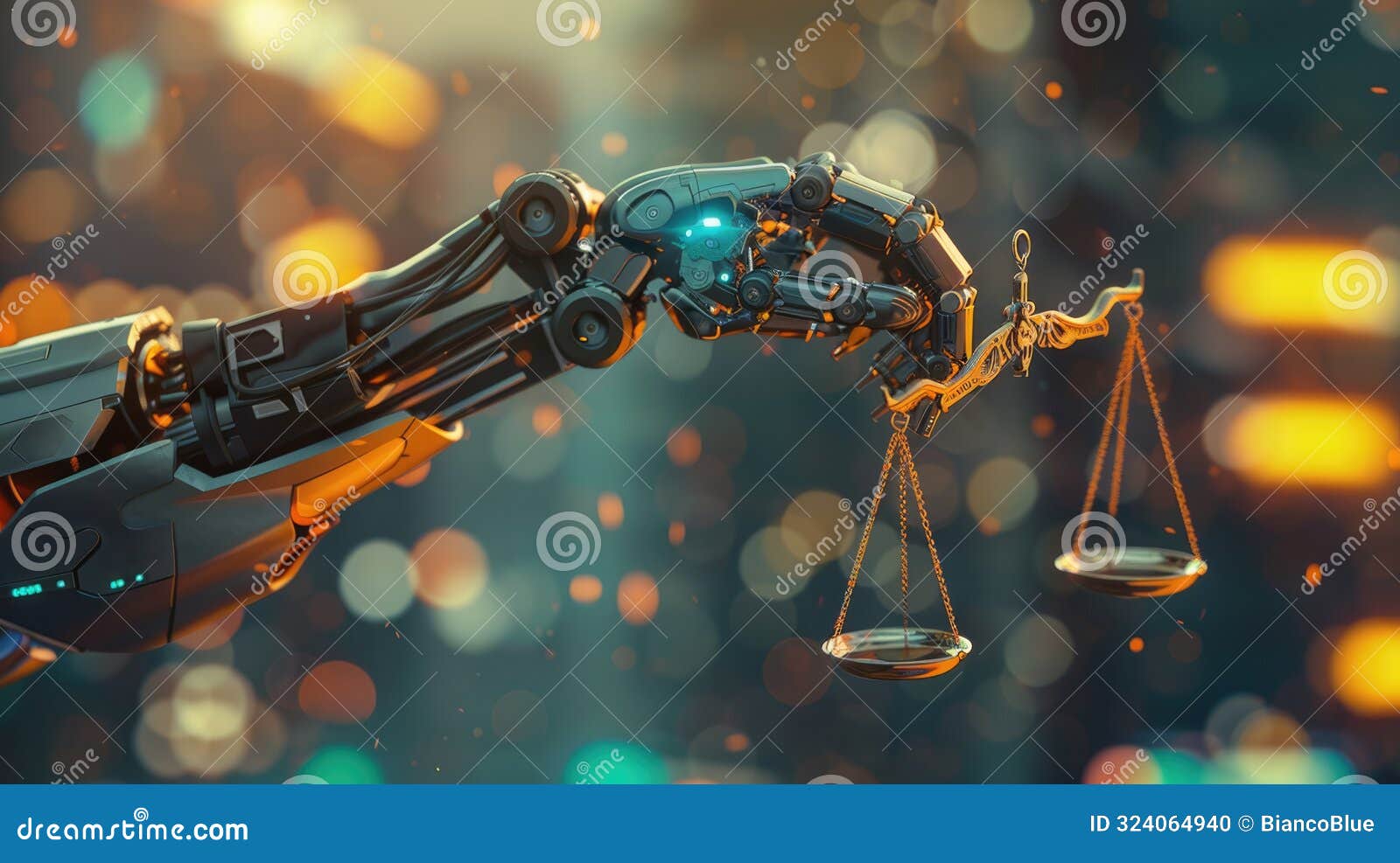 Futuristic AI Robot Hand Holding and Balancing Justice Scales in Modern ...