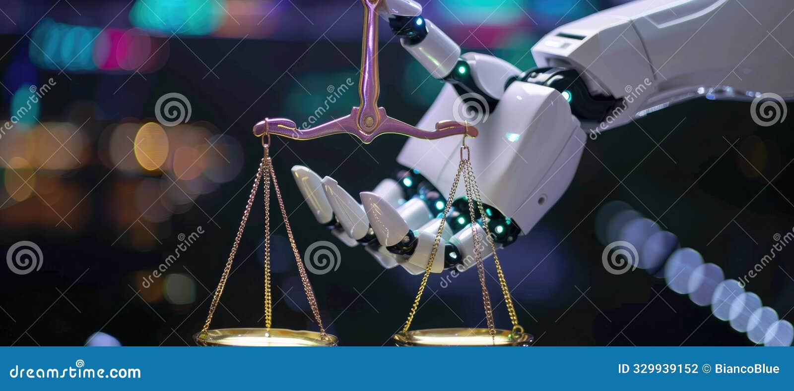 Futuristic AI Robot Hand Holding and Balancing Justice Scales in Modern ...