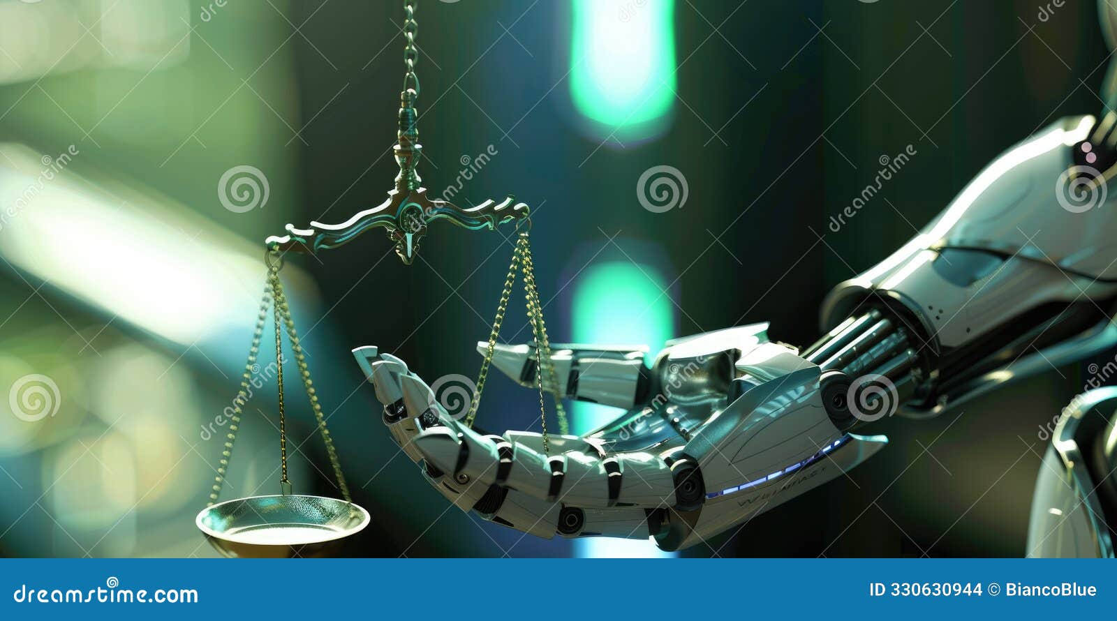 Futuristic AI Robot Hand Holding and Balancing Justice Scales in Modern ...