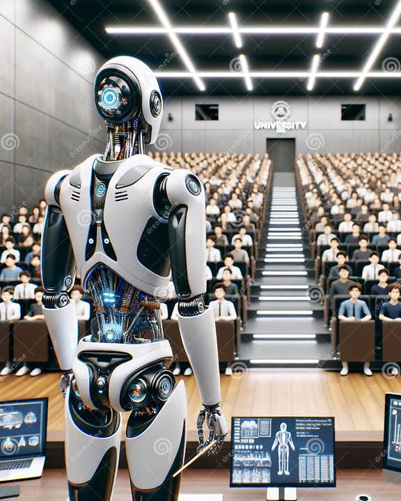 Futuristic AI Robot Professor Teaching Students University Classroom ... Futuristic AI Robot Professor Teaching Students University Classroom ...