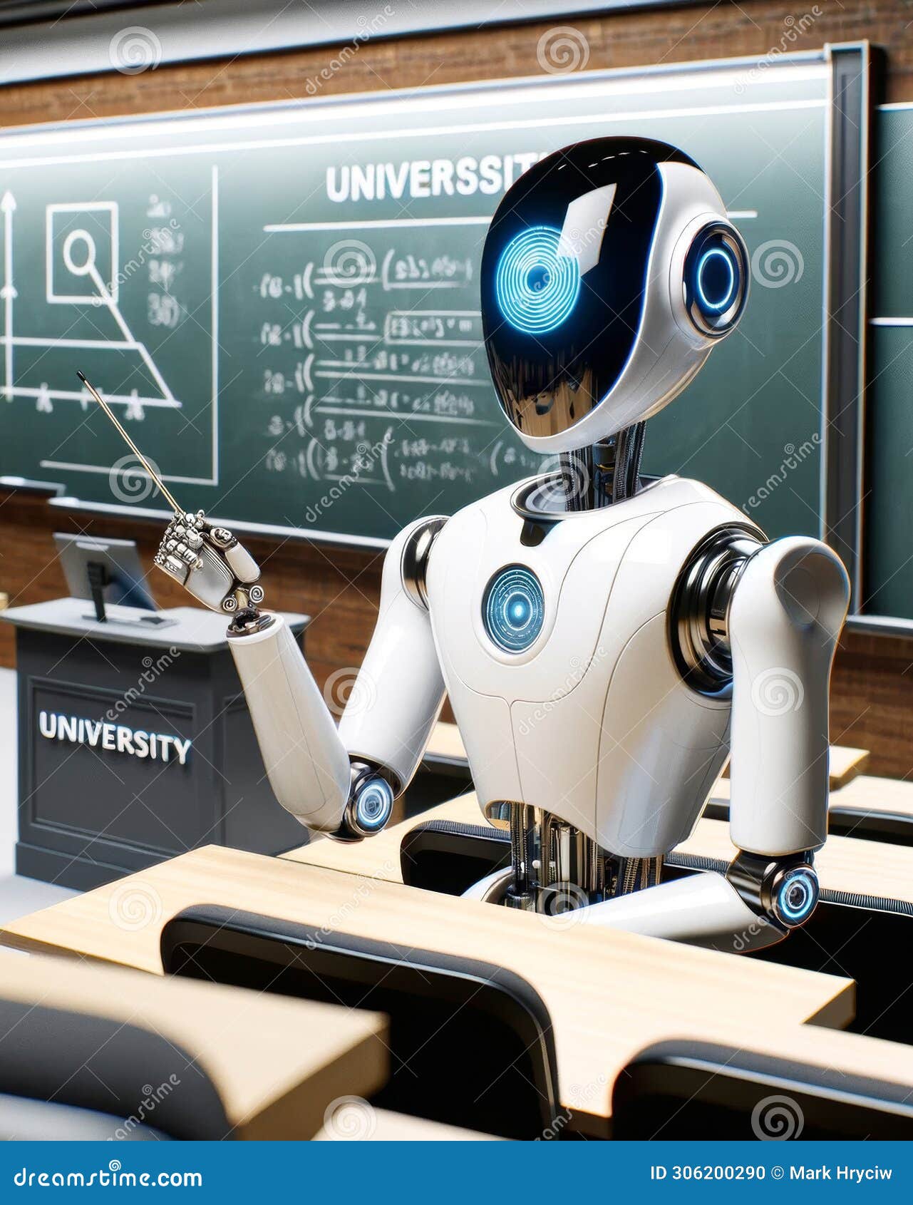Futuristic AI Robot Professor Teaching Students University Classroom ...