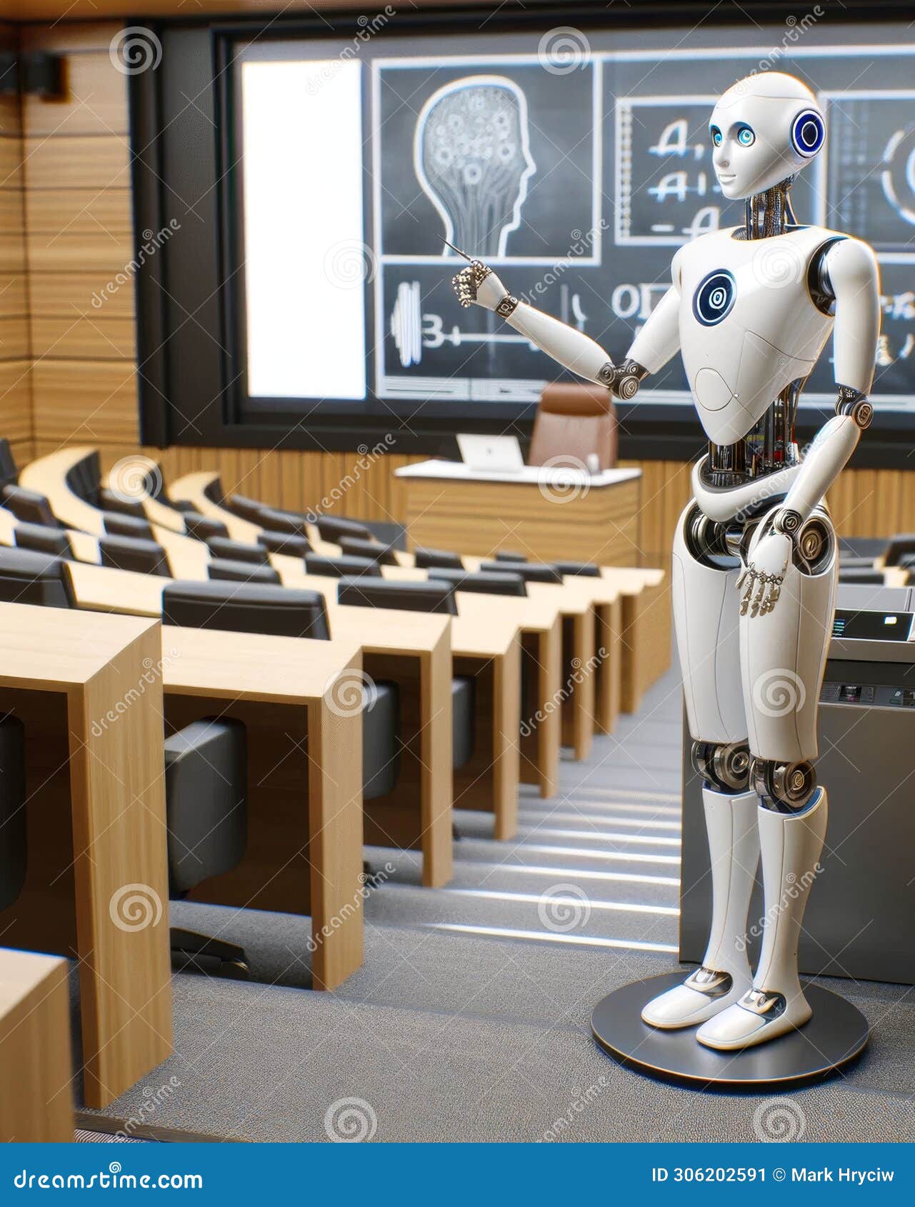 Futuristic AI Robot Professor Teaching Students University Classroom ... Futuristic AI Robot Professor Teaching Students University Classroom ...