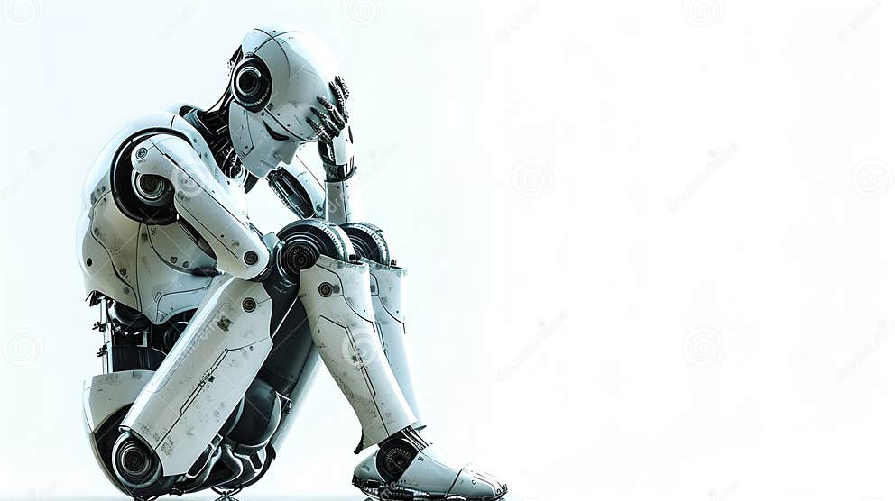 Contemplative Robot Seated in Solitude, Modern Technology Concept ...