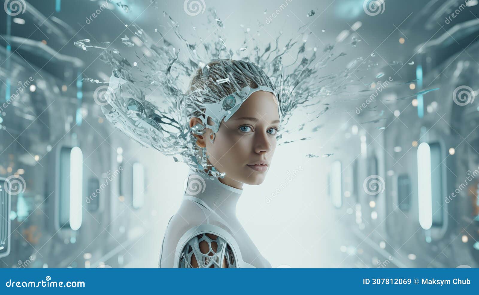 Futuristic AI Robot with Water Splash in a Sci-Fi Setting Stock Image ...