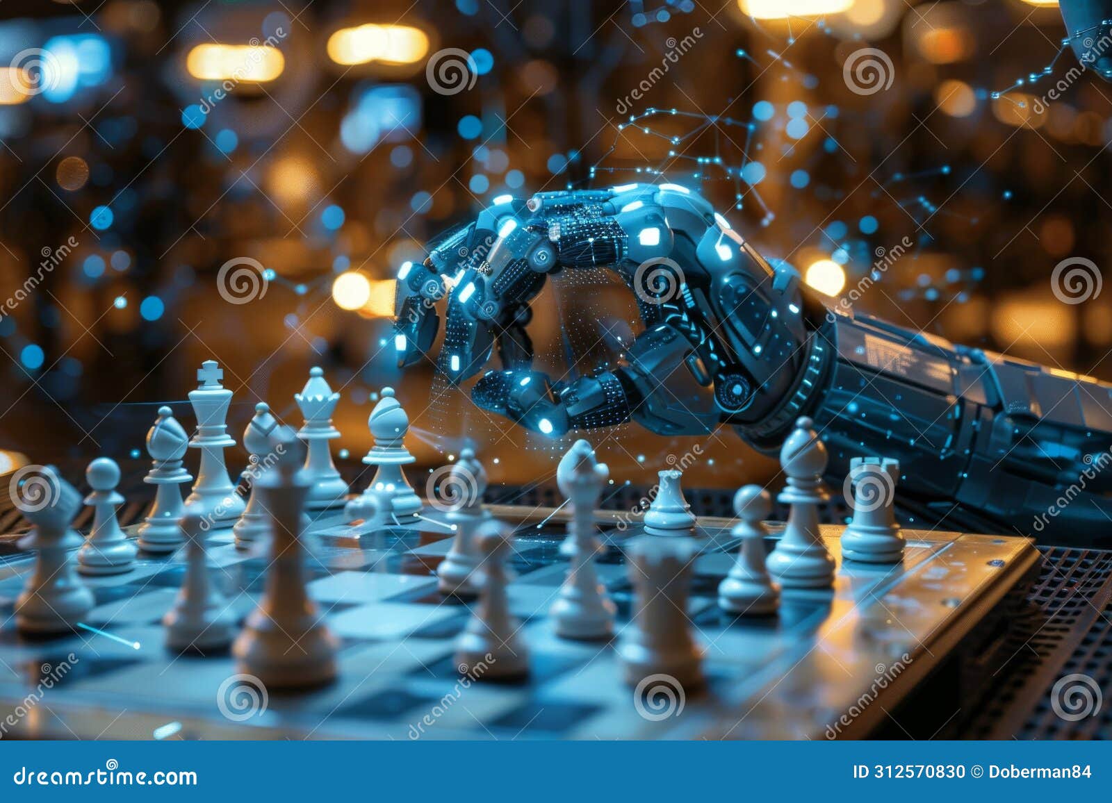 Futuristic AI Robotic Arm Playing Chess, Symbolizing Strategy and ...