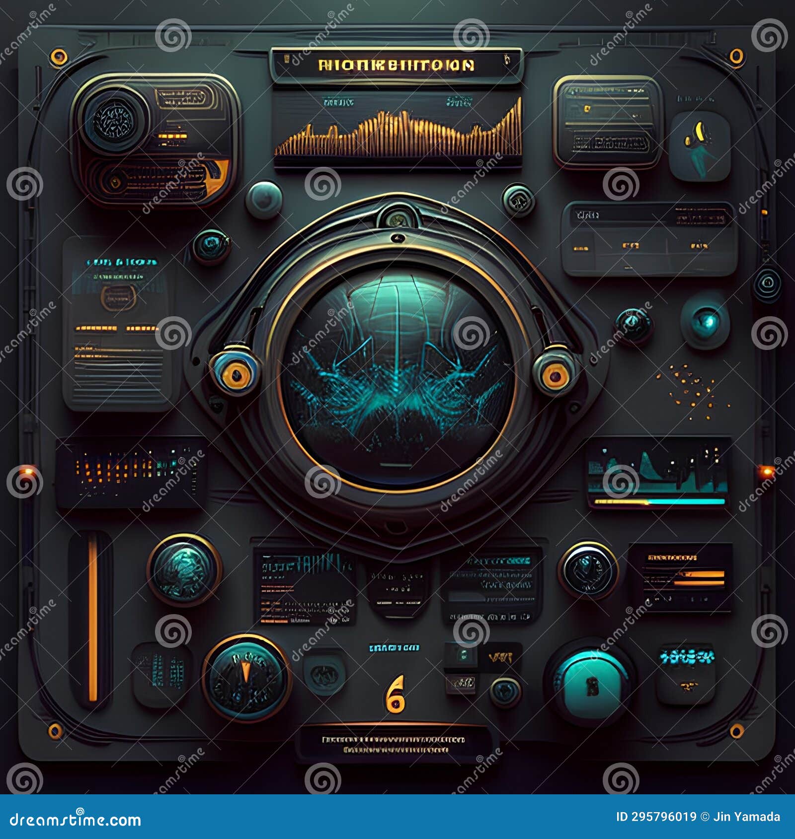 Futuristic Aircraft Cockpit with HUD Elements. Vector Illustration ...