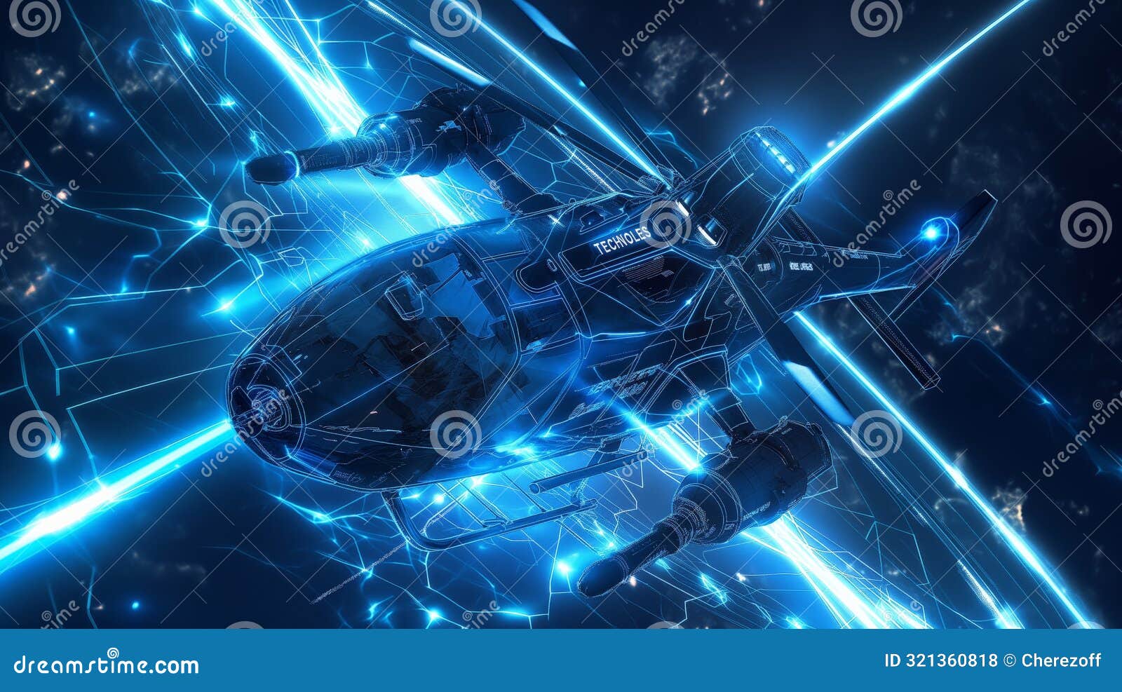 Futuristic Aircraft in Neon Blue Digital Space Stock Photo - Image of ...