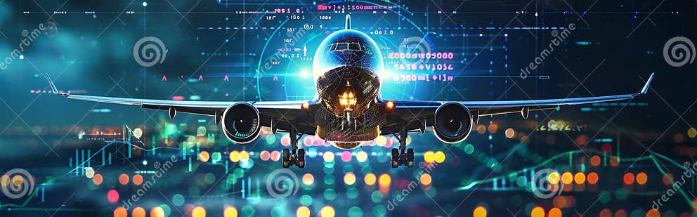 Futuristic Airplane Soaring in the Digital Sky with Data Visualizations ...