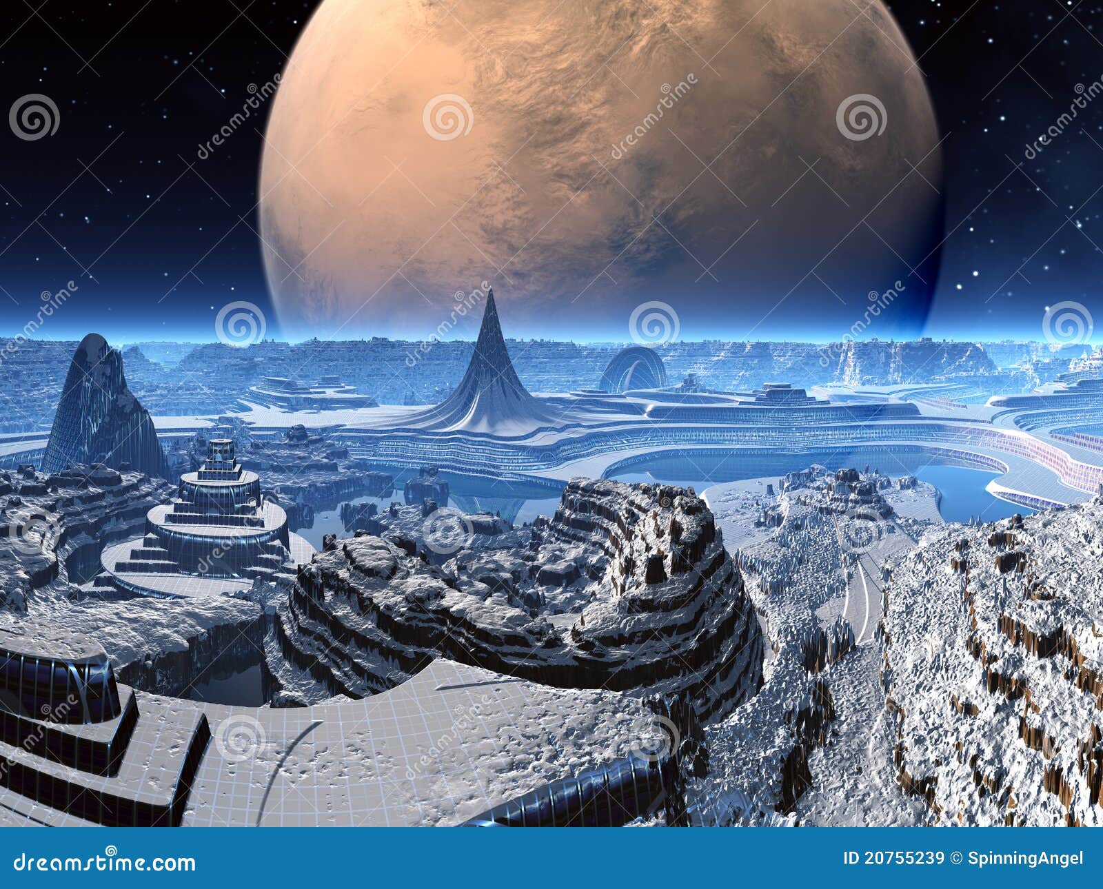 Futuristic Alien City in Winter Snow Stock Illustration - Illustration ...