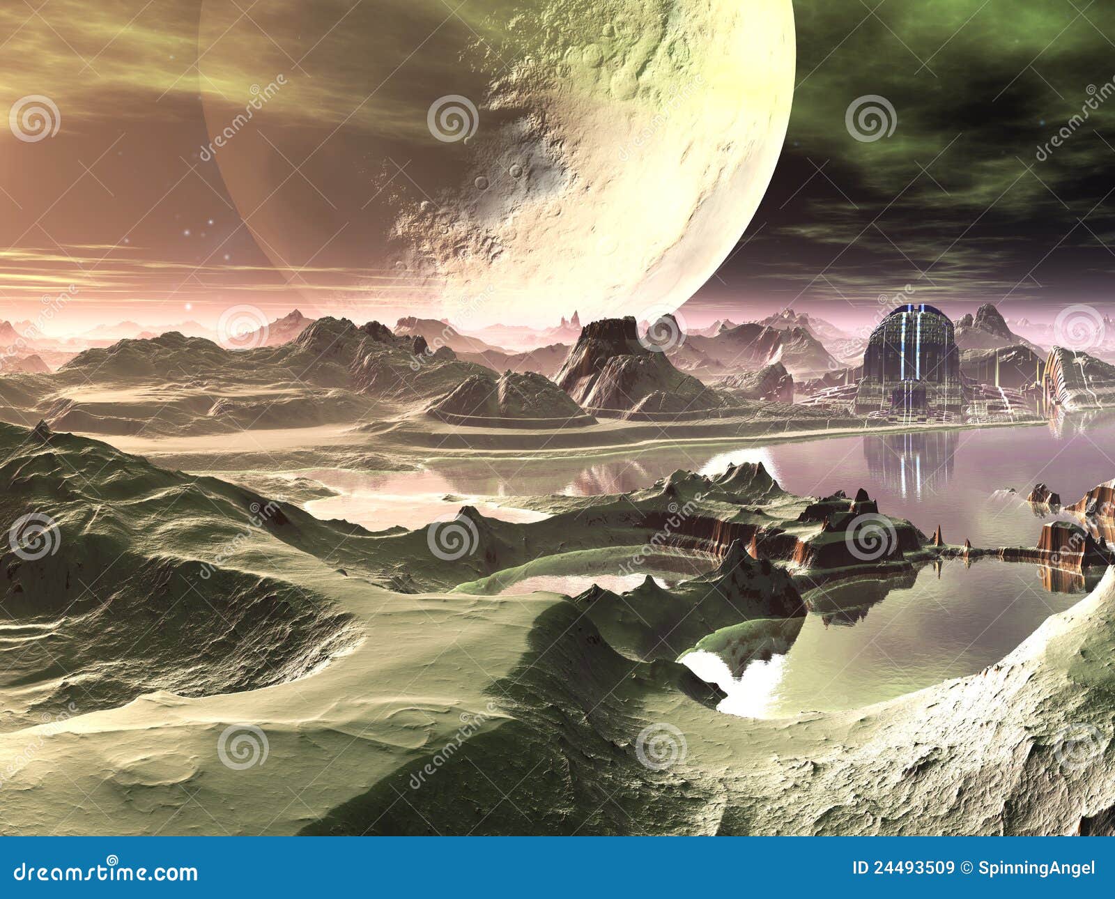 Futuristic Alien Construction on Another Planet Stock Illustration ...