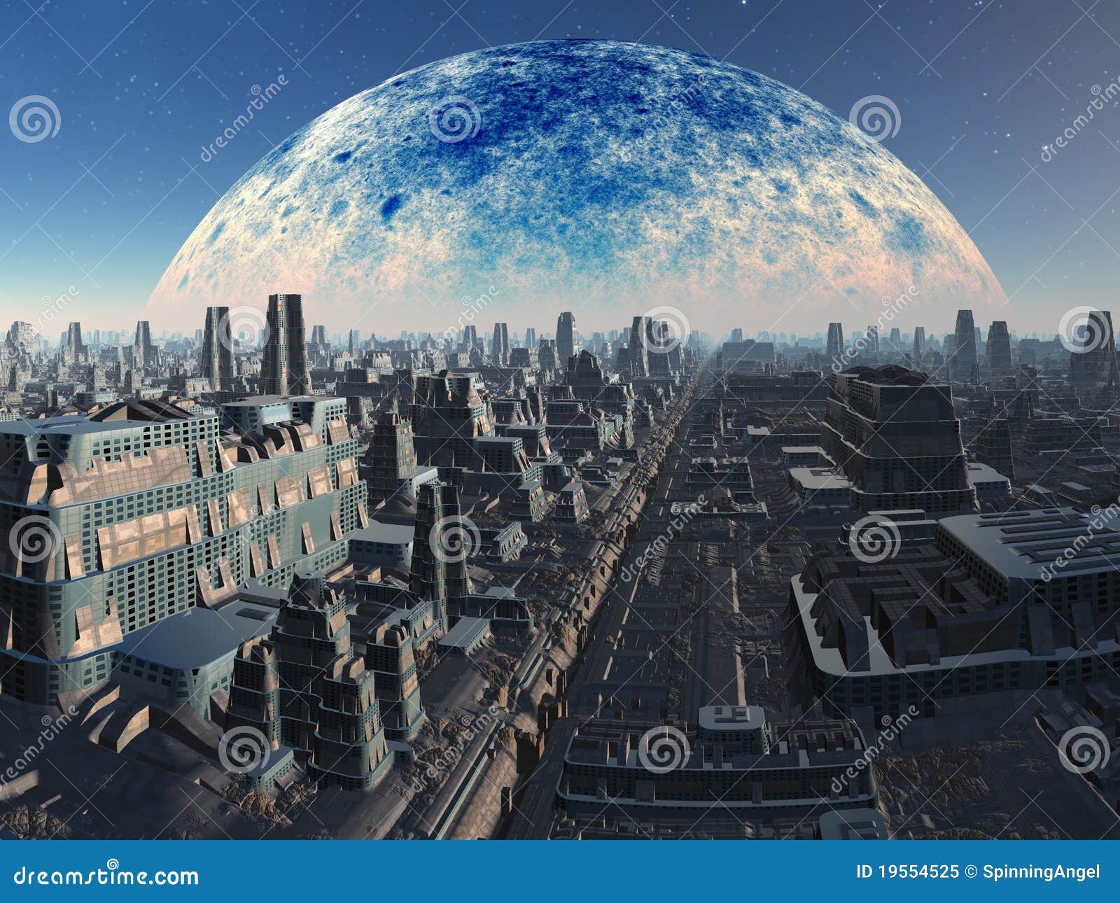 Futuristic Alien Industrial Cityscape Stock Illustration - Illustration ...