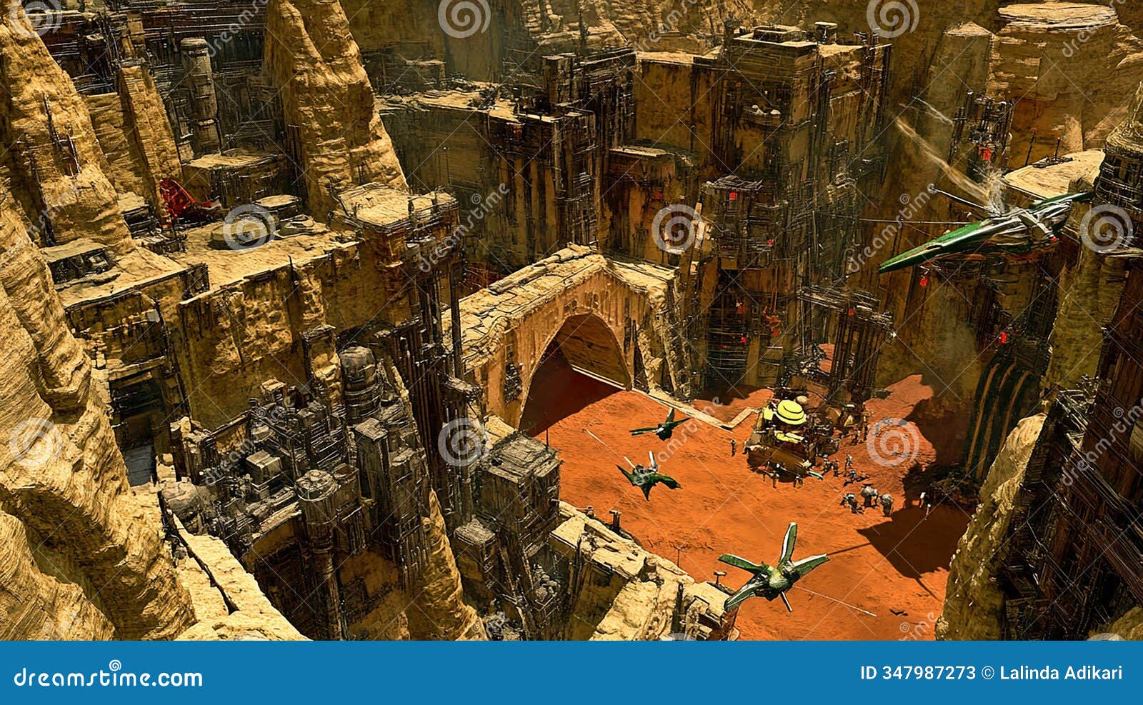 Futuristic Alien Encounter In A Mysterious Rocky Canyon At Sunset ...