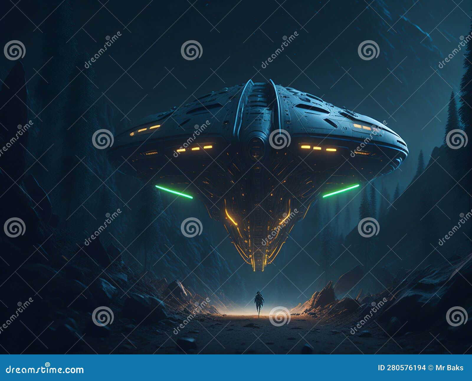 A Futuristic Alien Spaceship. Stock Illustration - Illustration of ...