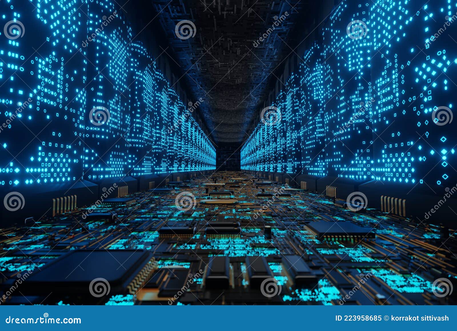 Futuristic Alien Supercomputer Connection Network Data Center 3d ...