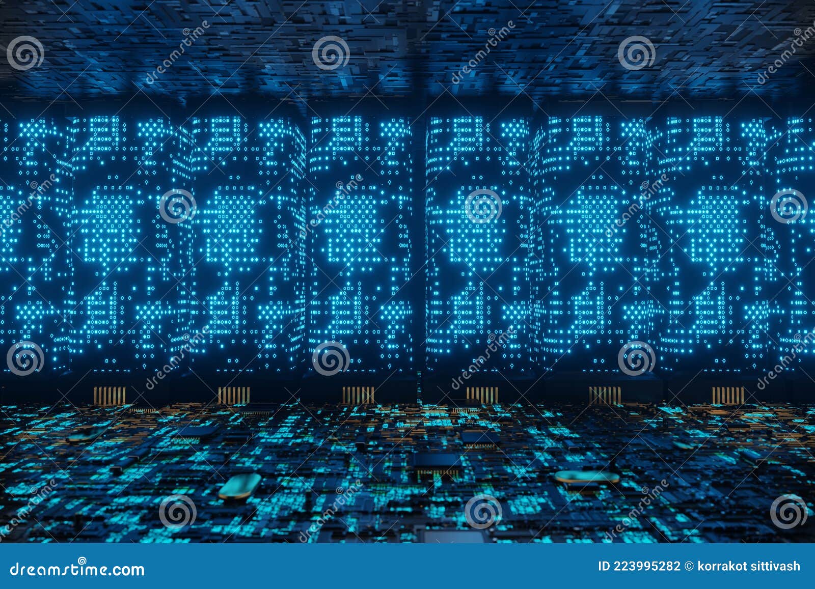 Futuristic Alien Supercomputer Connection Network Data Center 3d ...