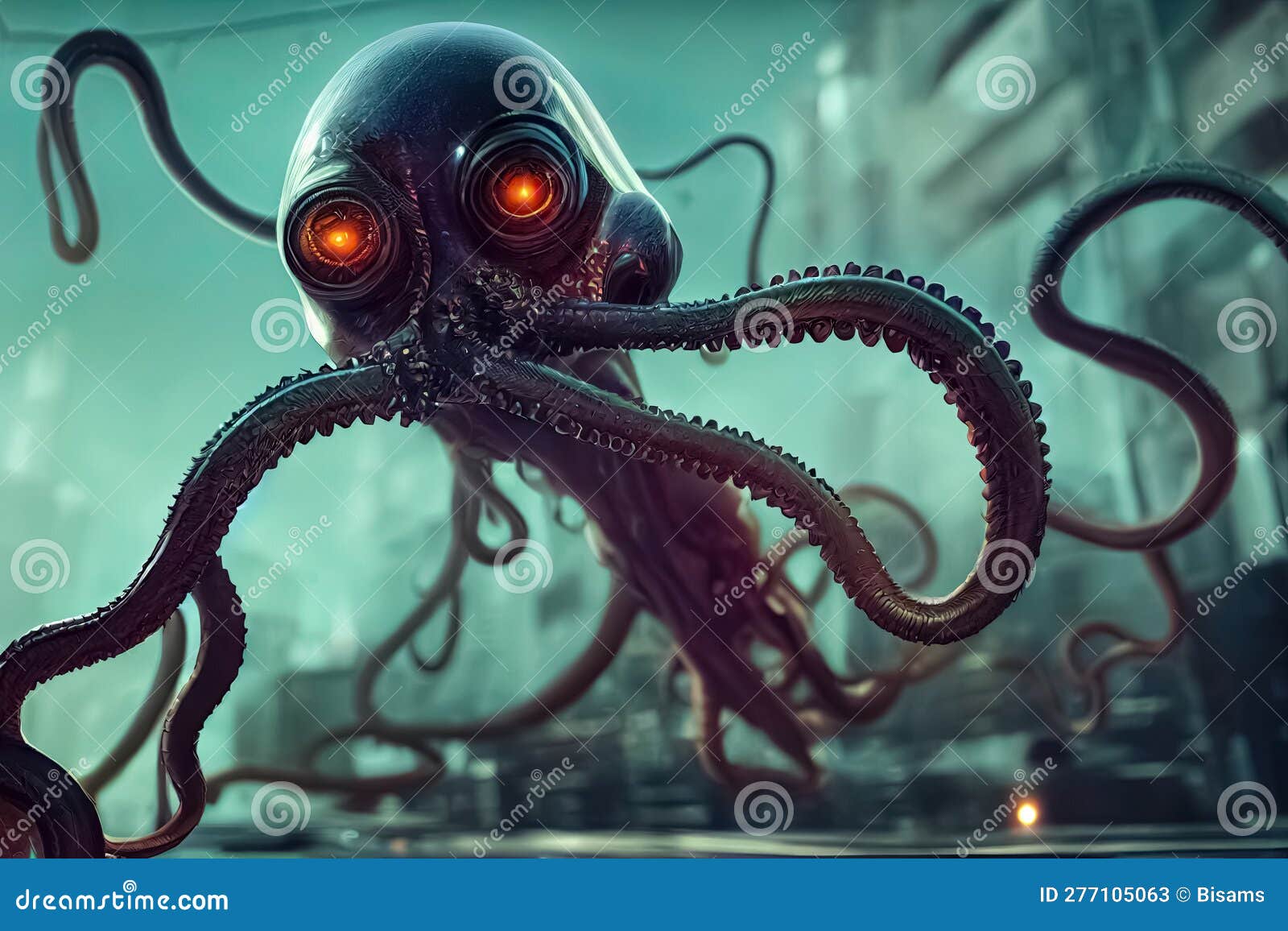 Futuristic Aliens With Tentacles 3d Illustration Of Science Fiction Space Invaders Galaxy