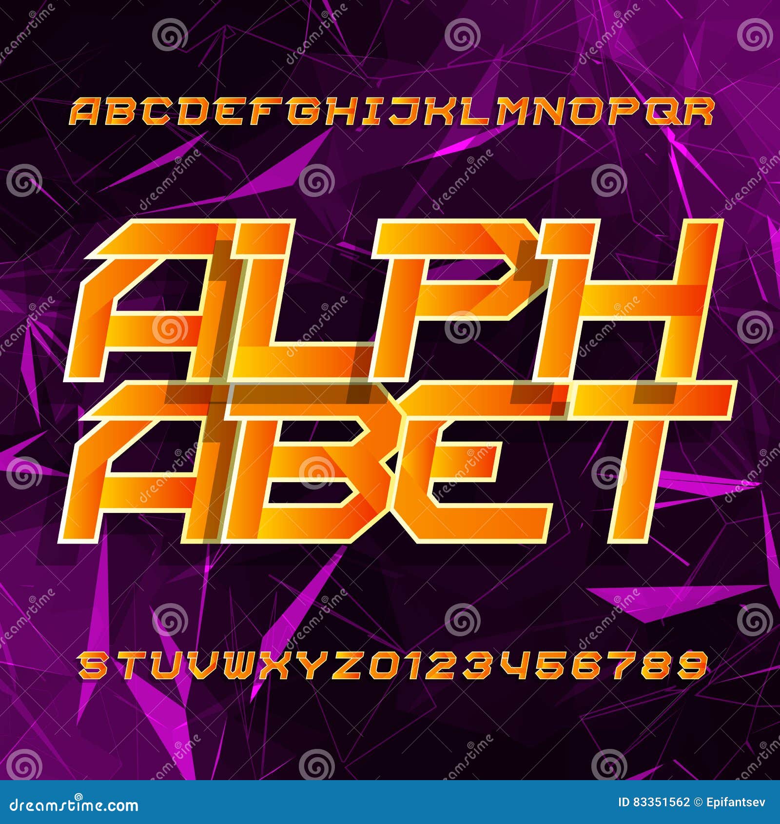 Futuristic Alphabet Vector Font. Oblique Type Letters And Numbers On A ...