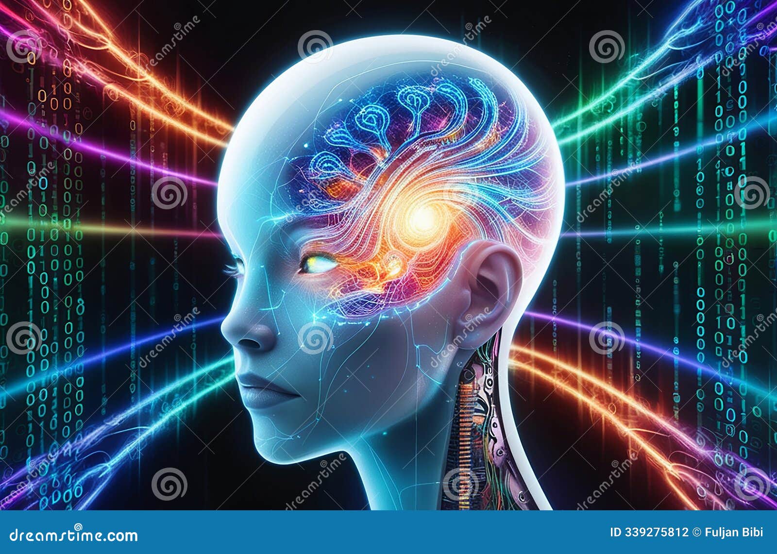 A Futuristic, Androgynous Head with Glowing Translucent Skin Reveals ...