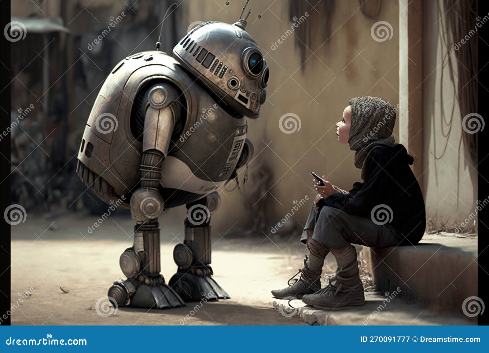 Futuristic Android or AI Cyborg Robot Talking To a Human. Artificial ...