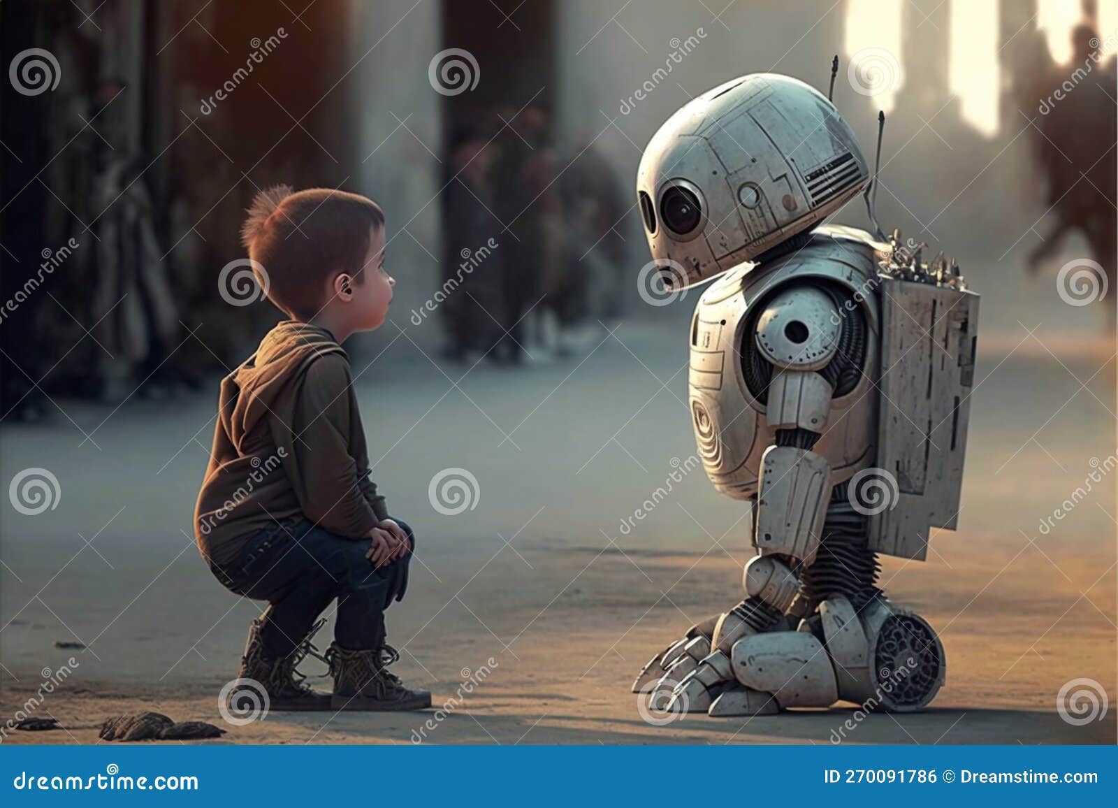 Futuristic Android or AI Cyborg Robot Talking To a Human. Artificial ...