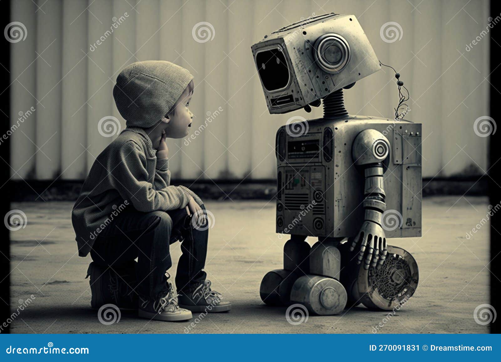 Futuristic Android or AI Cyborg Robot Talking To a Human. Artificial ...