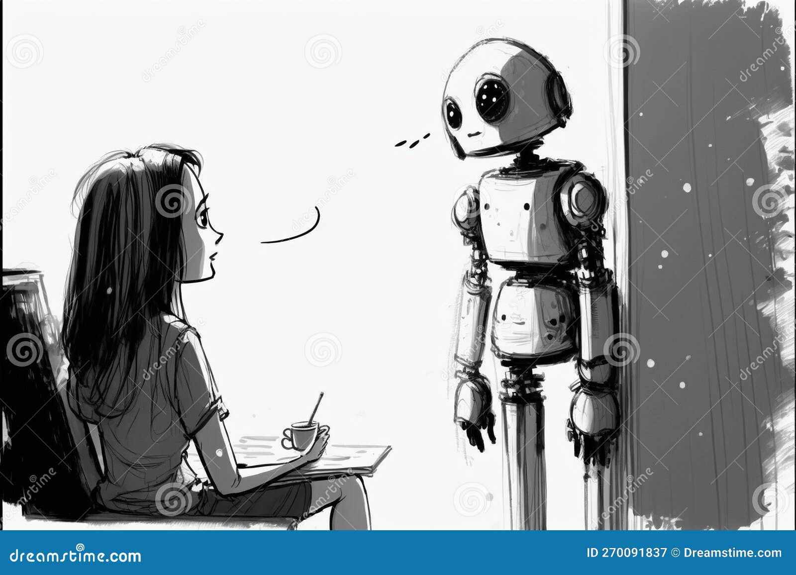Futuristic Android or AI Cyborg Robot Talking To a Human. Artificial ...
