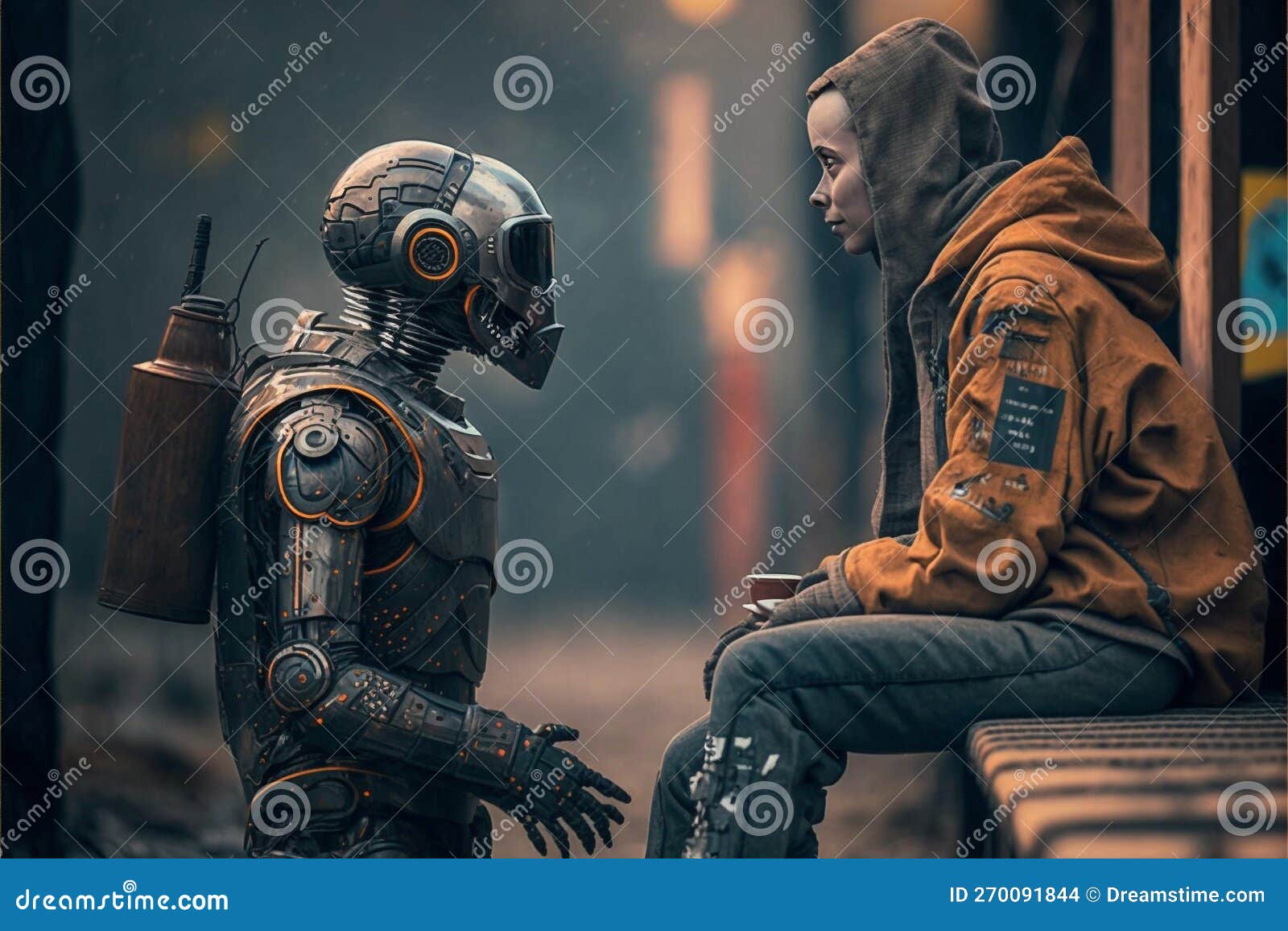 Futuristic Android or AI Cyborg Robot Talking To a Human. Artificial ...