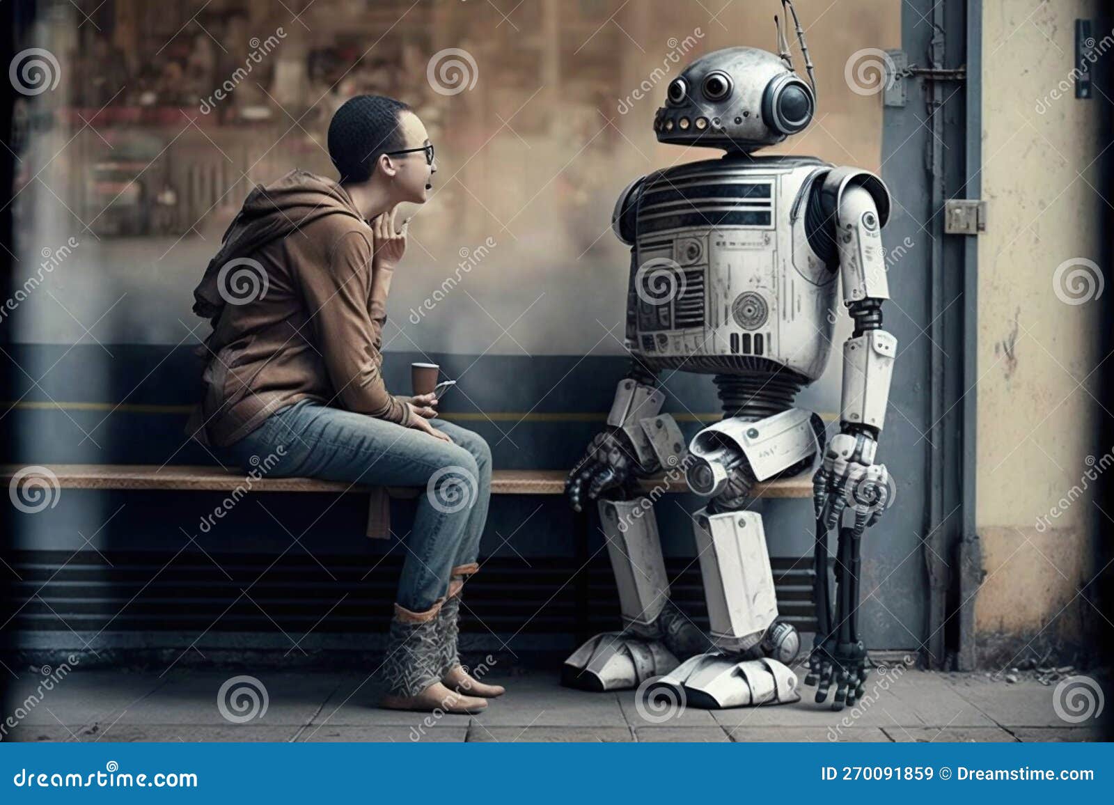 Futuristic Android or AI Cyborg Robot Talking To a Human. Artificial ...