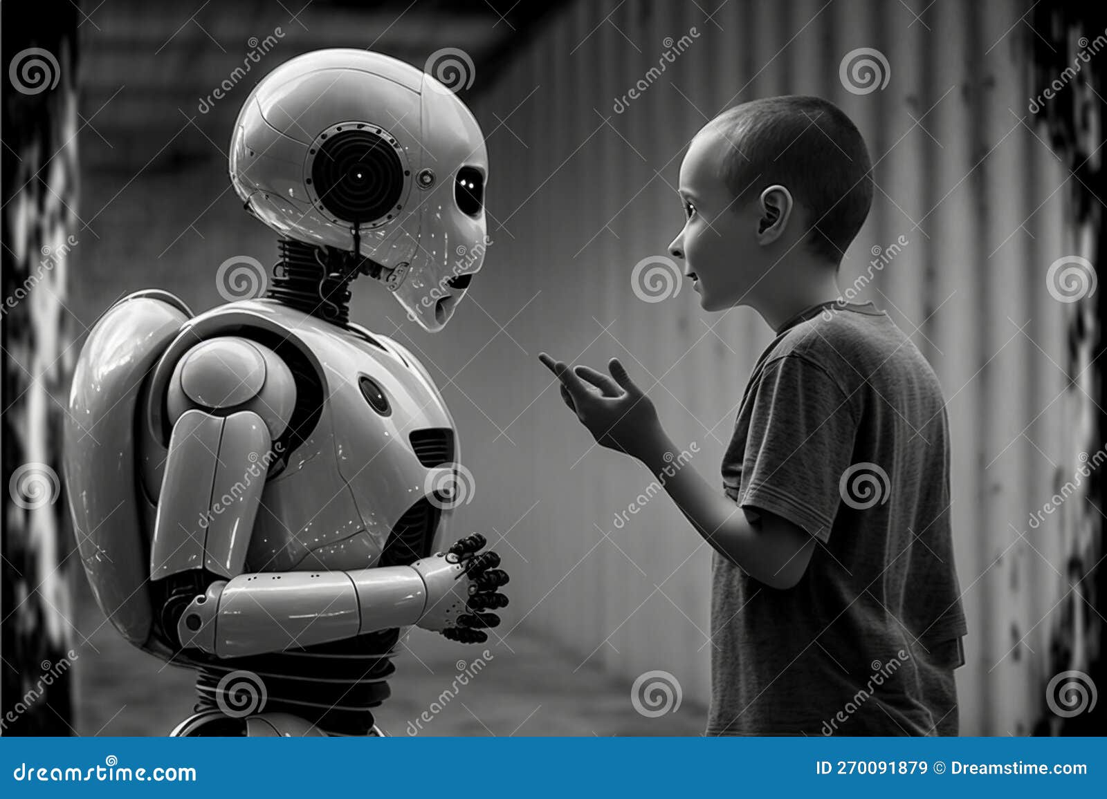 Futuristic Android or AI Cyborg Robot Talking To a Human. Artificial ...