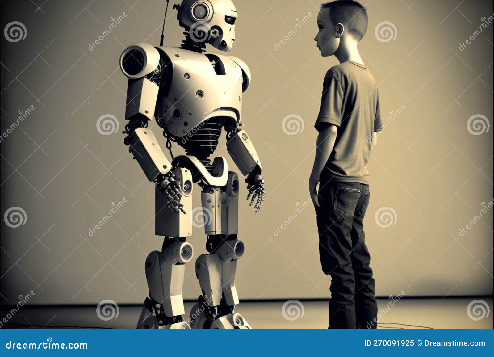 Futuristic Android or AI Cyborg Robot Talking To a Human. Artificial ...
